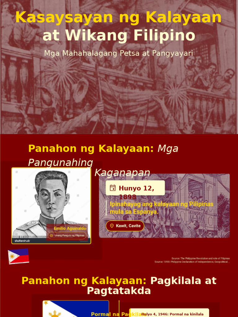 Kasaysayan NG Kalayaan at Wikang Filipinov3.Ppt - 202510453639 | PDF