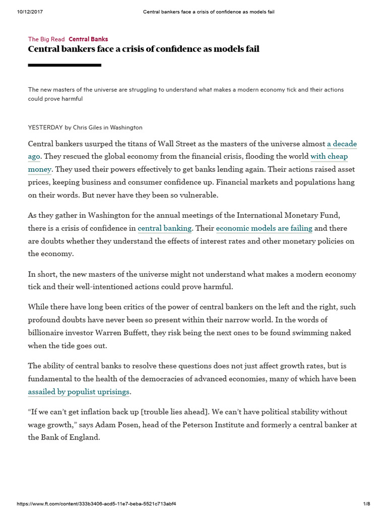 Central Bankers Face A Crisis of Confidence As Models Fail | PDF ...