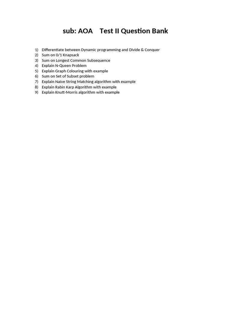 AOA Test II Question Bank | PDF