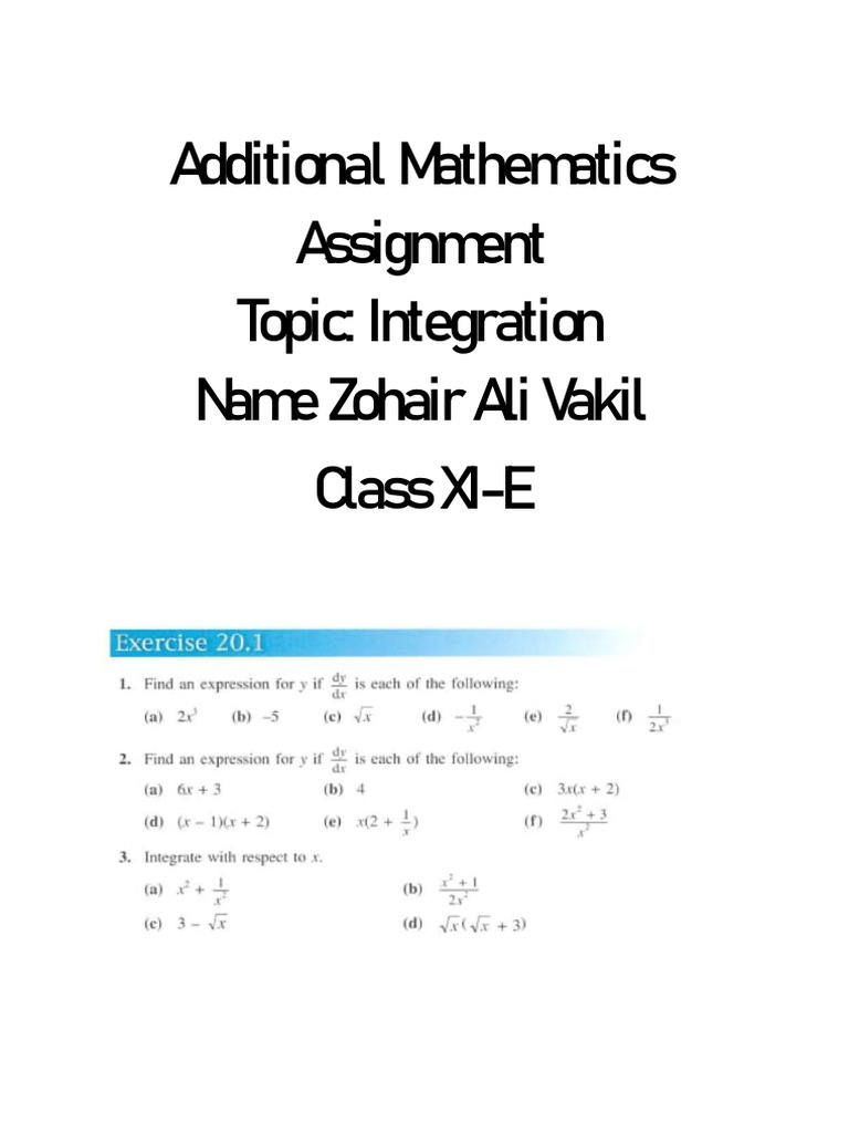 Additional Mathematics Assignment | PDF