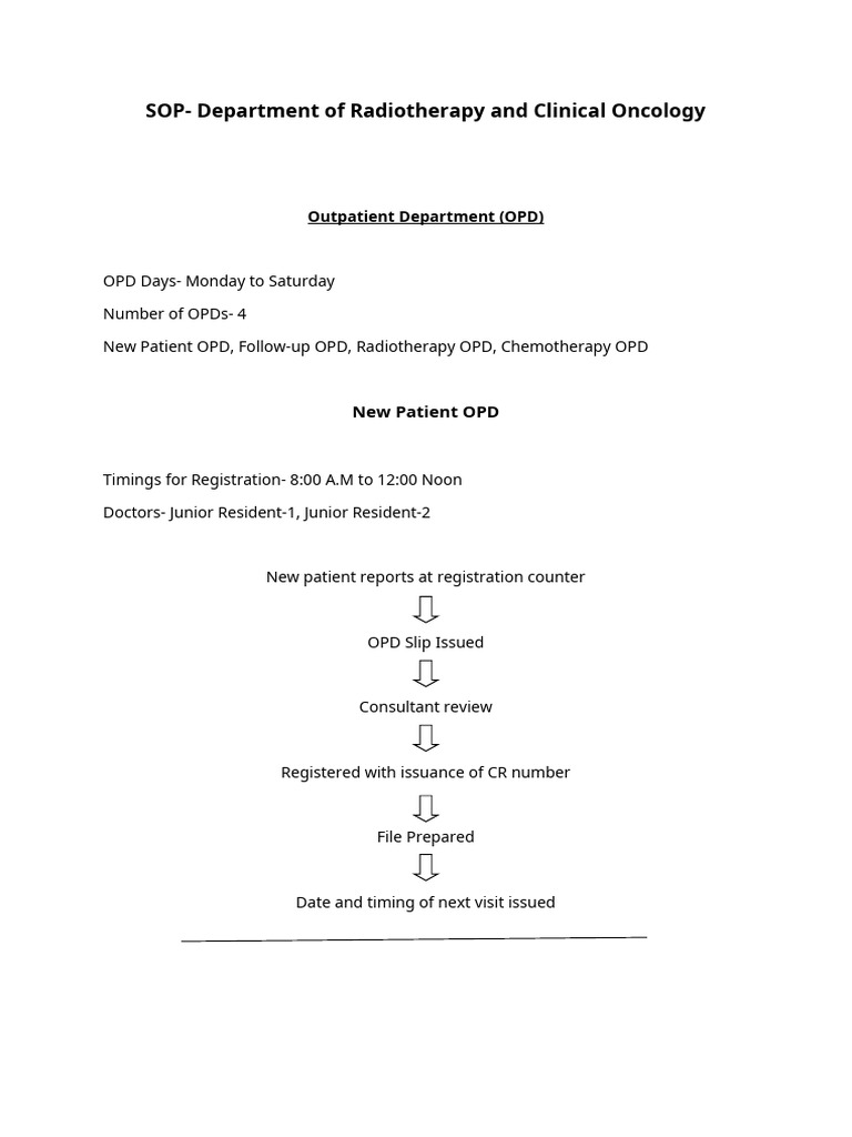 Radiotherapy OPD Procedures and Timings | PDF