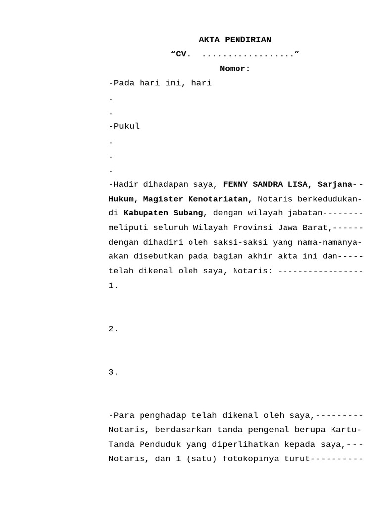 Akta Pendirian CV: Struktur dan Tujuan | PDF