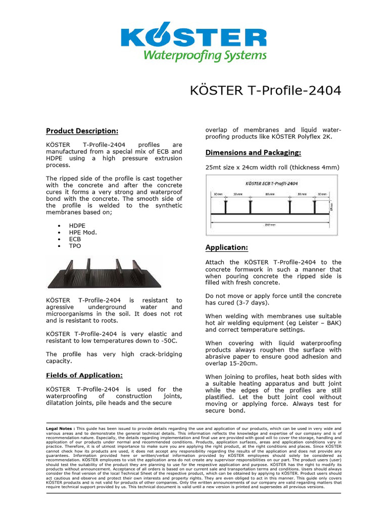 0103 Koster Ecb T Profil 2404 Tds | PDF | Concrete | Welding