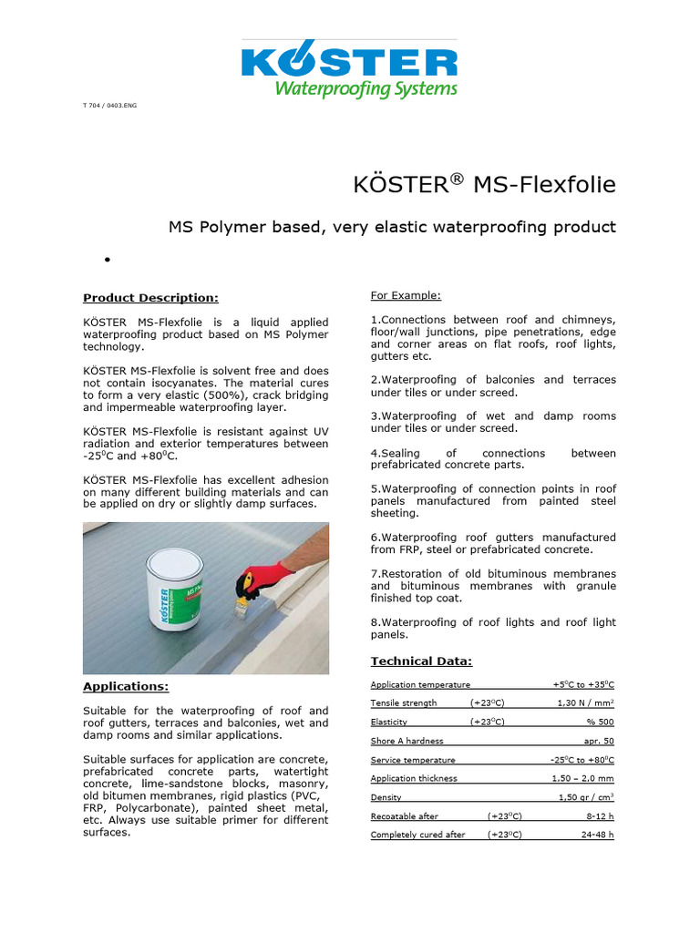 0403 Koster Ms Flexfolie Tds | PDF | Roof | Concrete