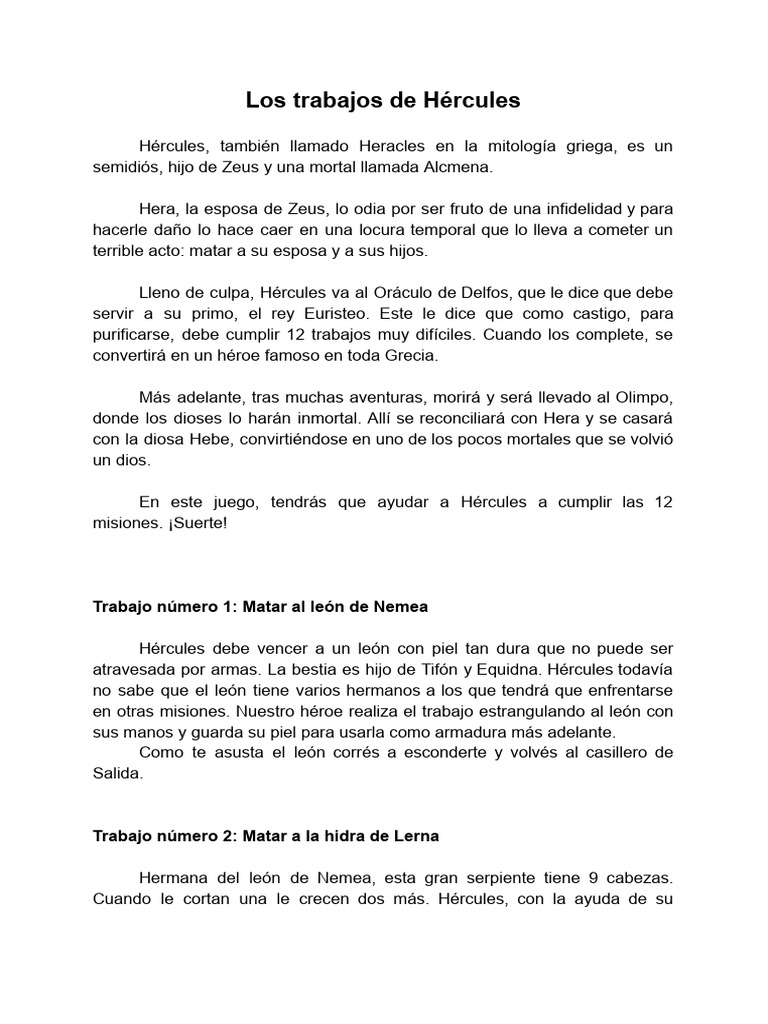 Juego de Los Trabajos de Hércules | PDF | Mitología griega