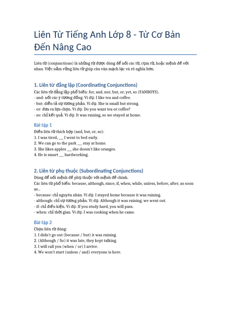 Lien Tu Tieng Anh Lop 8 Dap An | PDF