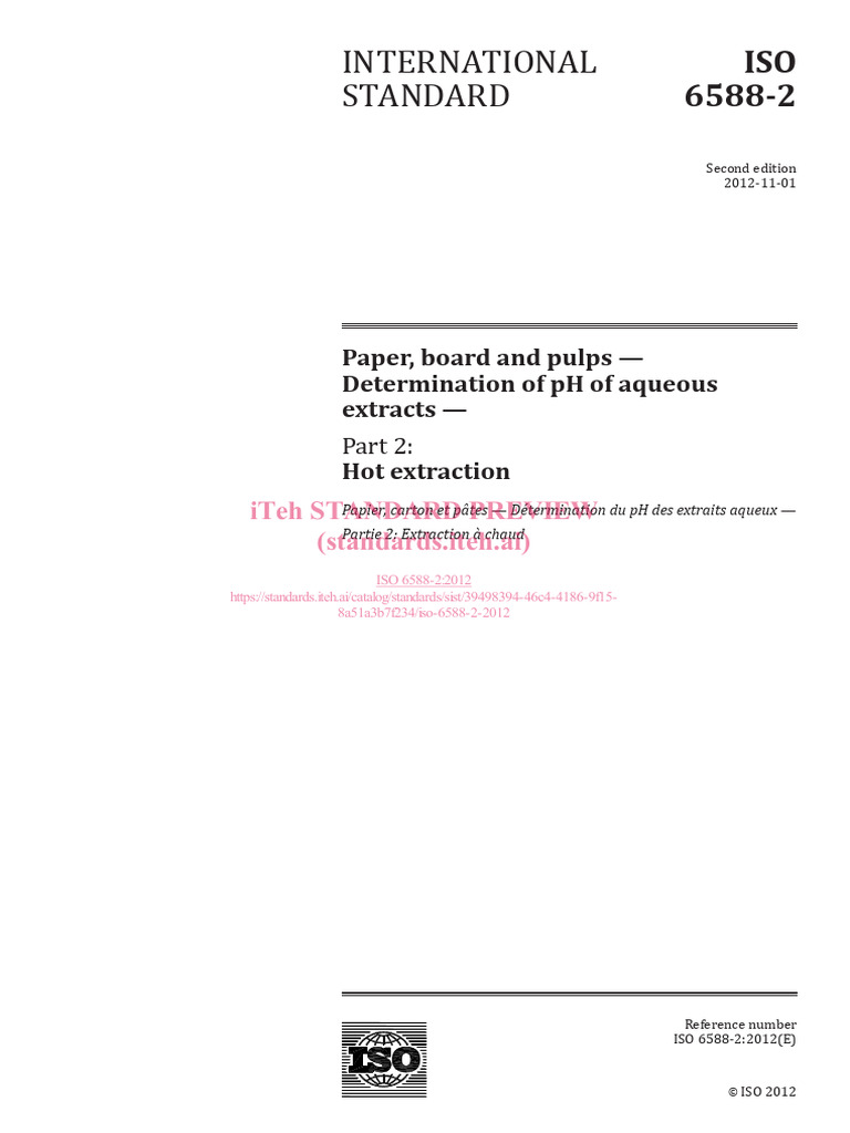 ISO-6588!2!2012 - Paper Board and Pulps - PH Hot Extraction | PDF | Ph ...