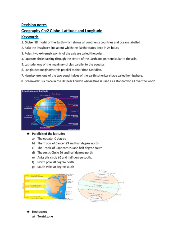 Vi Geo (CH2) Globe Notes | PDF | Latitude | Equator