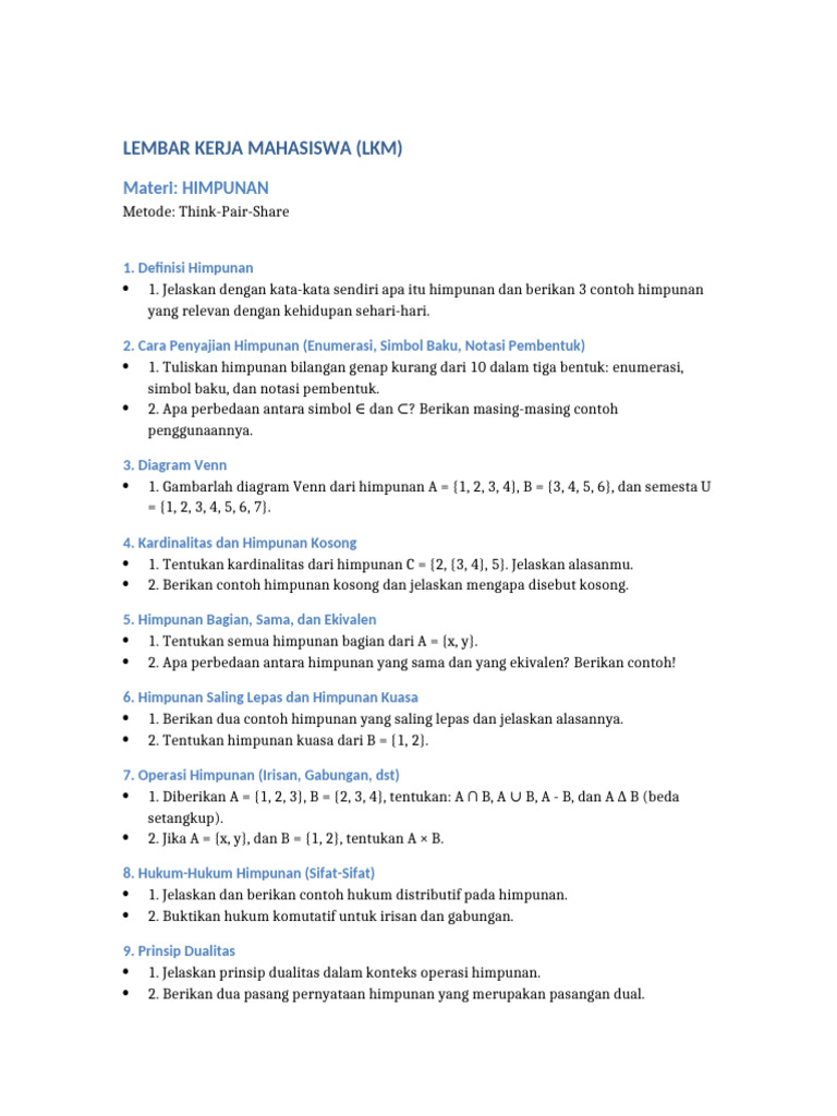 Lembar Kerja Mahasiswa Himpunan ThinkPairShare | PDF