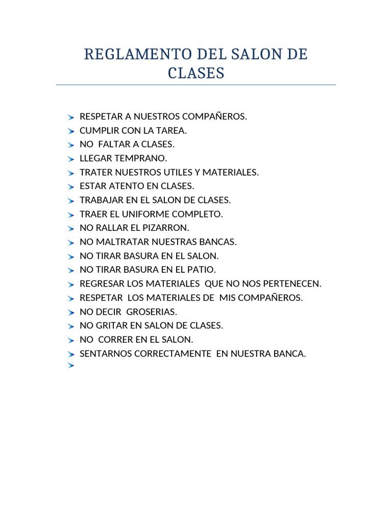 Reglas del Salón de Clases | PDF