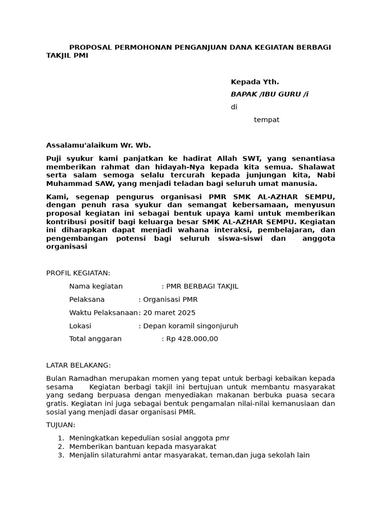 Proposal Kegiatan Berbagi Takjil PMR | PDF