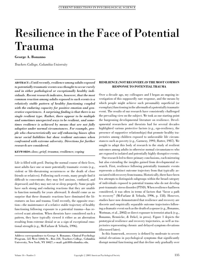 Resilience in The Face of Potential Trauma | PDF | Psychological ...