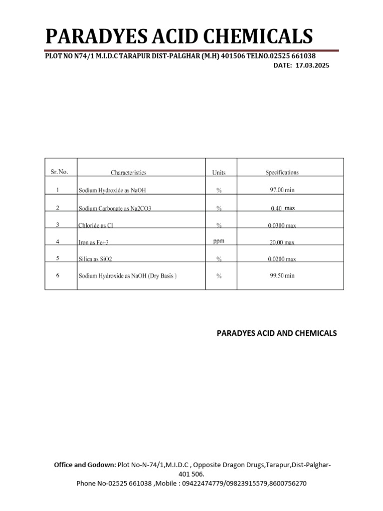 Caustic Soda Flakes Coa | PDF