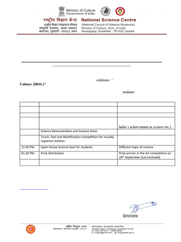 Program For Celebration of "International Day of Scientific Culture On ...