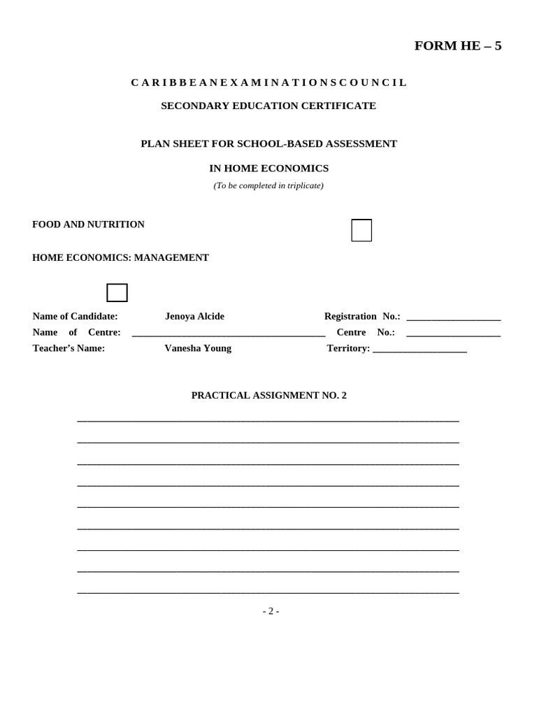 Time Plan Template - CSEC | PDF | Food And Drink Preparation | Cooking