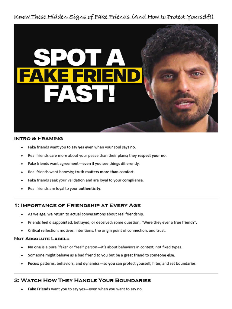 Signs of Fake Friends to Watch For | PDF | Attachment Theory | Envy