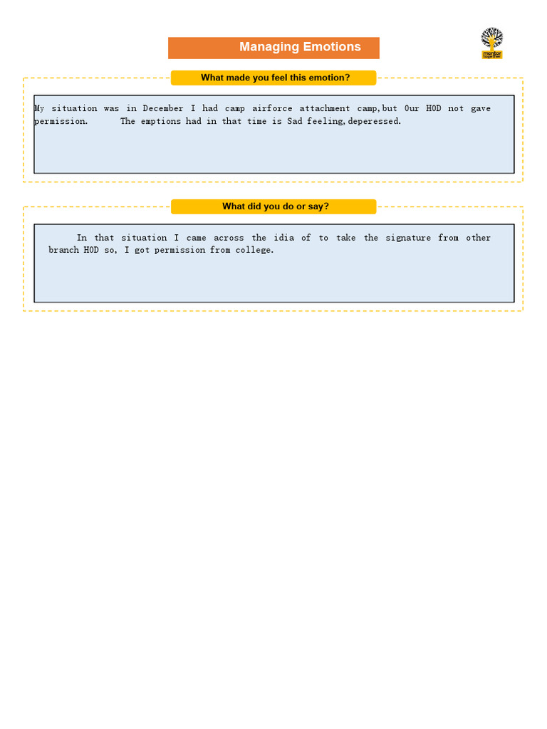 Managing Emotions Worksheet (1) .Docx 21 | PDF