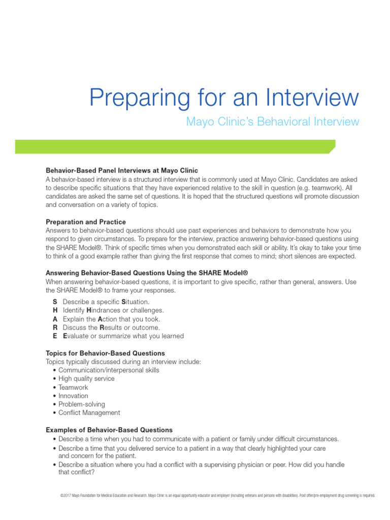 Mayo Clinic Behavioral Interview Model | PDF