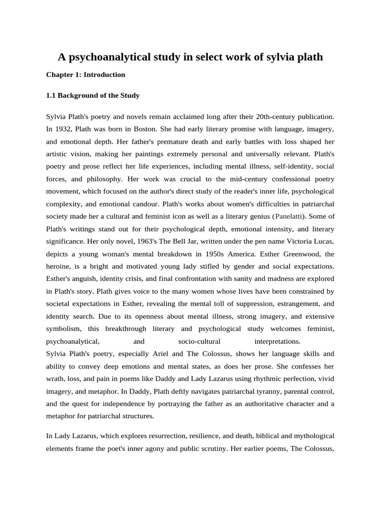 A Psychoanalytical Study in Select Work of Sylvia Plath | PDF ...