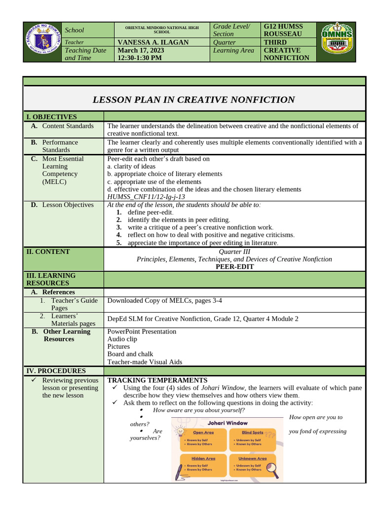 Creative Nonfiction Peer Editing Lesson | PDF | Essays | Learning