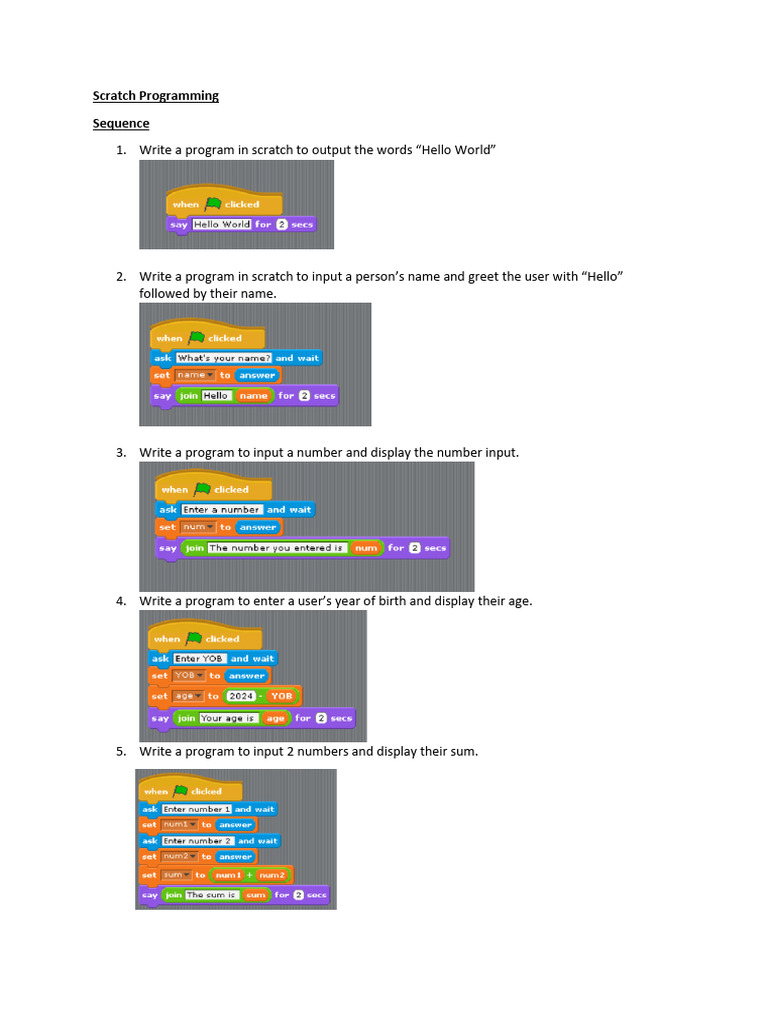 Scratch Programming Exercises | PDF
