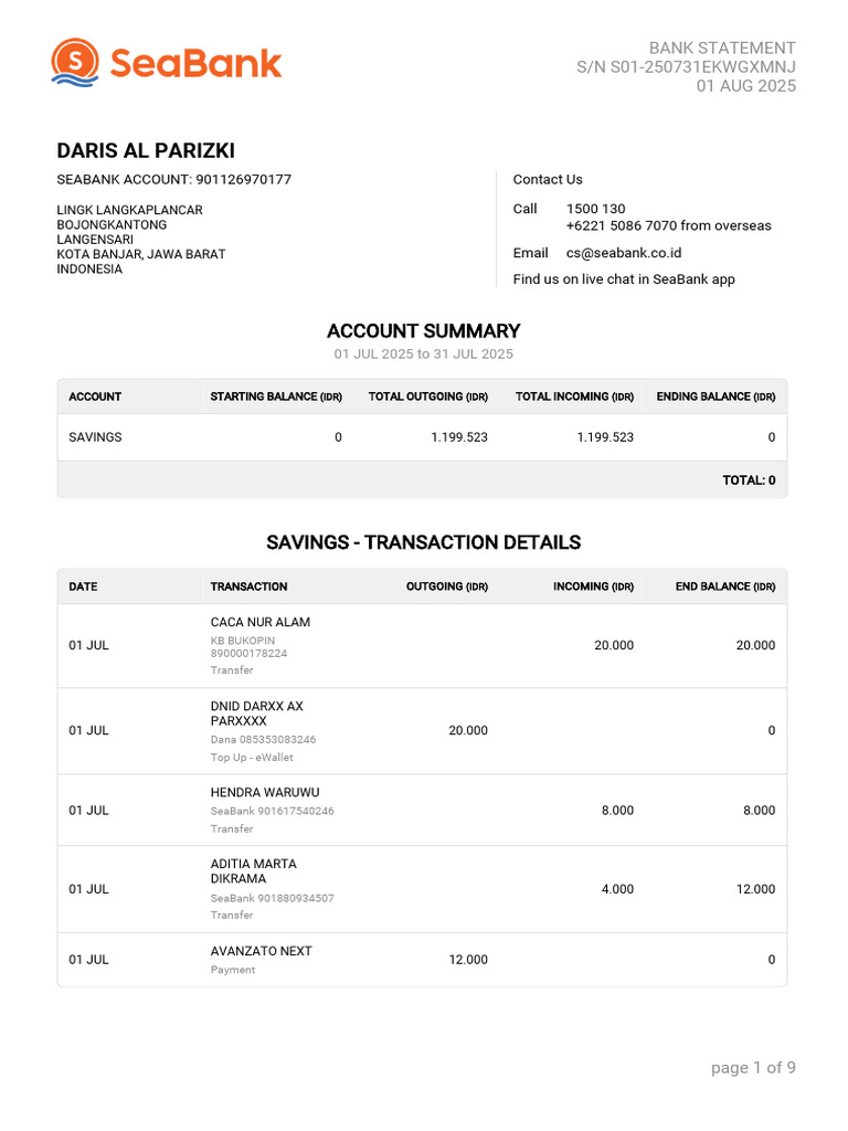 SeaBank Account Statement Summary | PDF | Accounting | Personal Finance