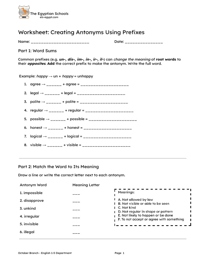 Creating Antonyms Using Prefixes | PDF