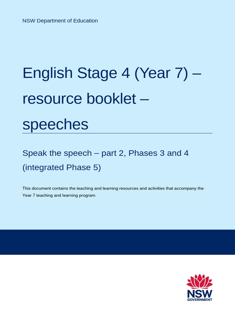 Year 7 English Speech Resources Guide | PDF | Rhetoric | Public Speaking