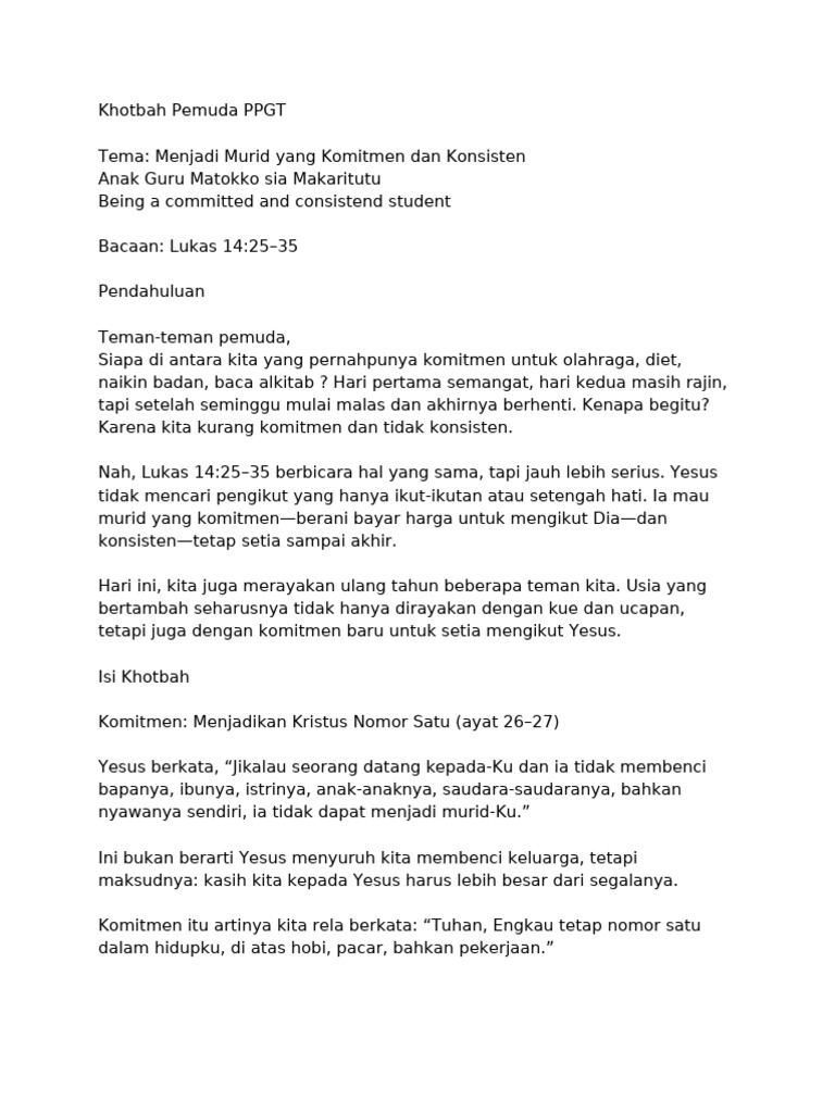 Khotbah Pemuda PPGT | PDF