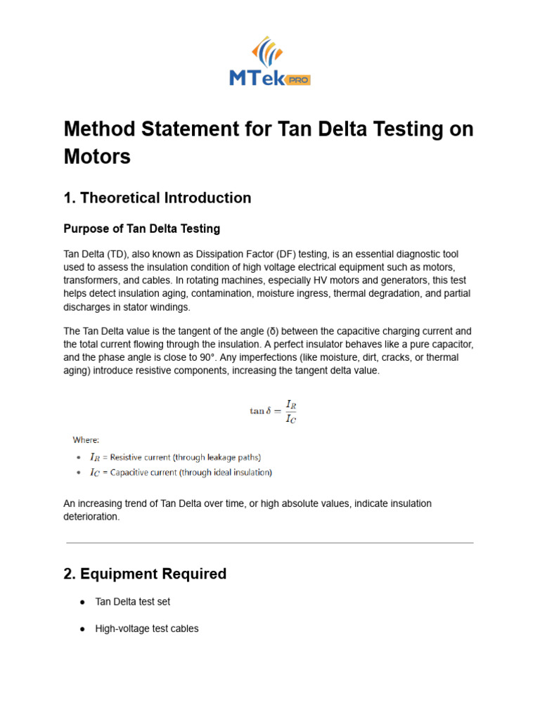 Tan Delta Testing Method for Motors | PDF | Insulator (Electricity ...
