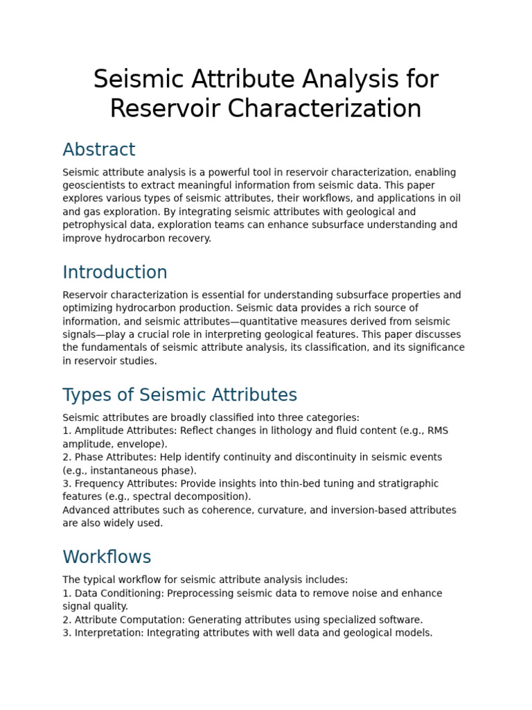 Seismic Attribute Analysis For Reservoir Characterization | PDF | Petroleum Reservoir ...