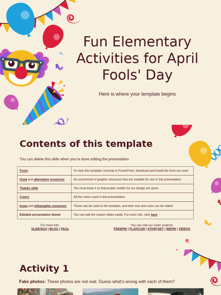 Fun Elementary Activities For April Fools' Day by Slidesgo | PDF