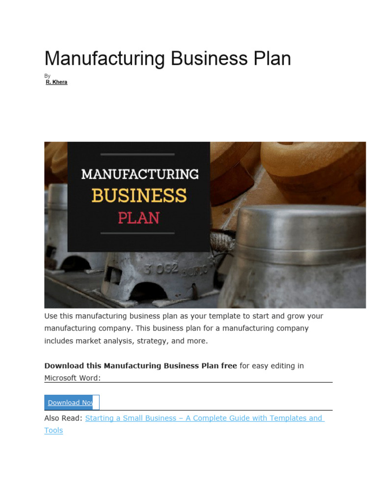 Manufacturing Business Plan Template | PDF | Expense | Market Segmentation