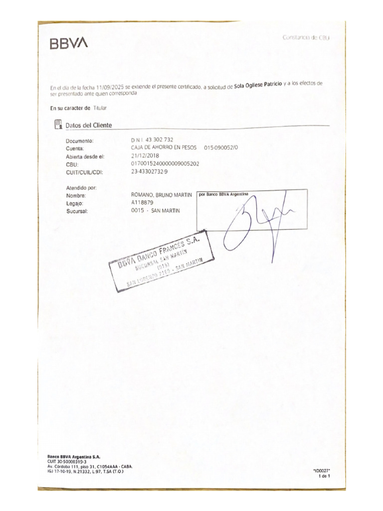 Constancia de CBU | PDF
