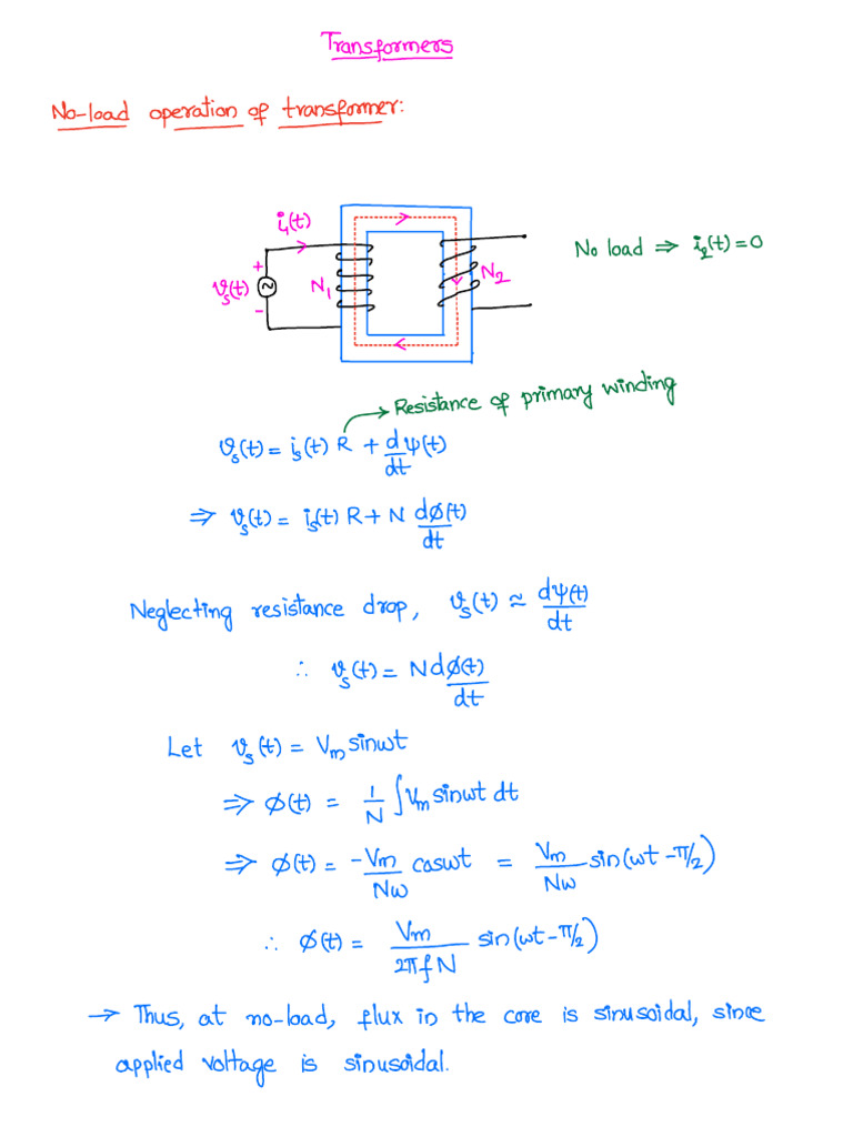 Transformer No Load Current Analysis | PDF | Transformer | Inductance