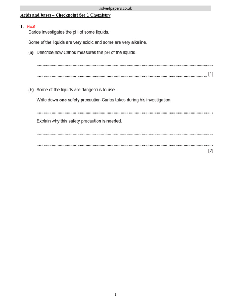 CPS2217 Acids and Bases 98622 Checkpoint Sec 1 Chemistry | PDF