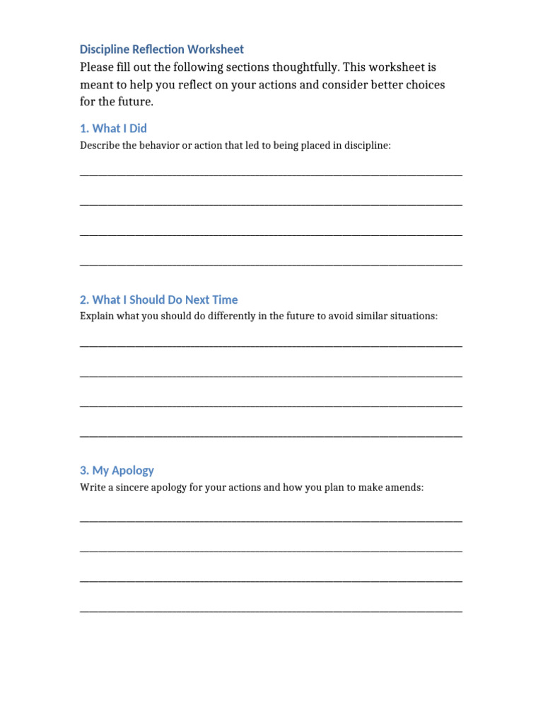 Discipline Reflection Worksheet | PDF