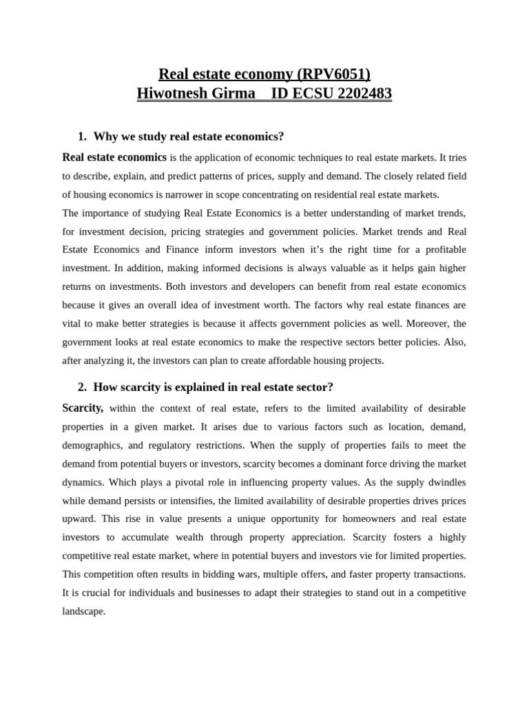 Understanding Real Estate Economics | PDF