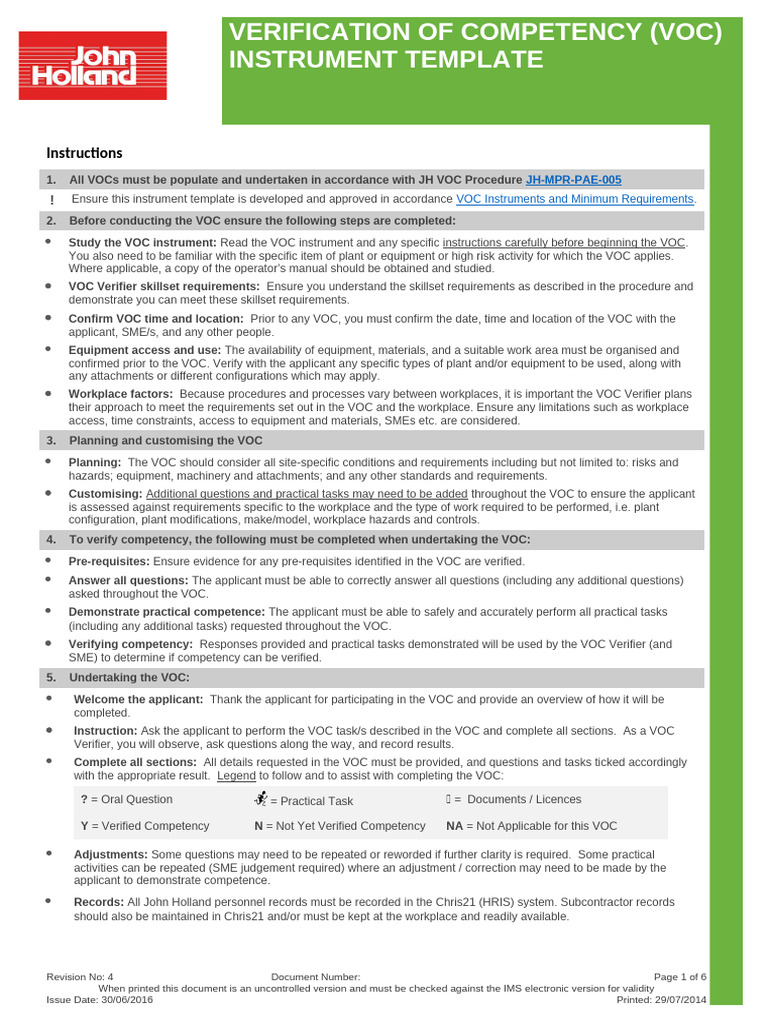 VOC Instrument Template Guide | PDF | Verification And Validation