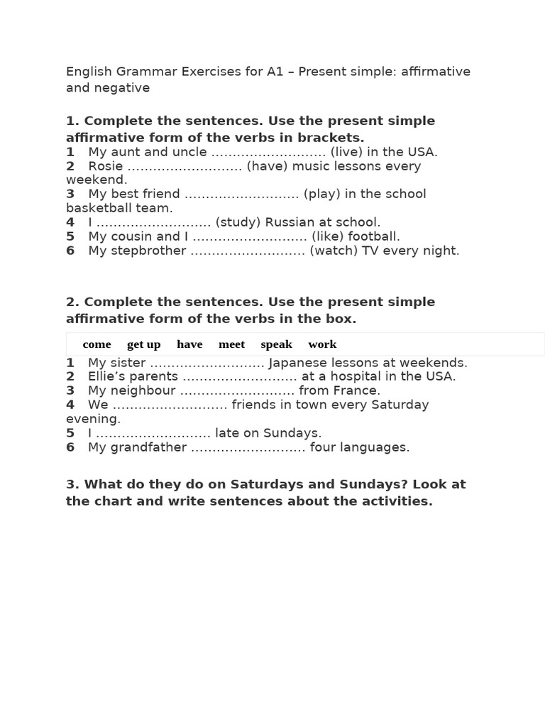 Present Simple Exercises: Affirmative & Negative | PDF | Linguistic ...