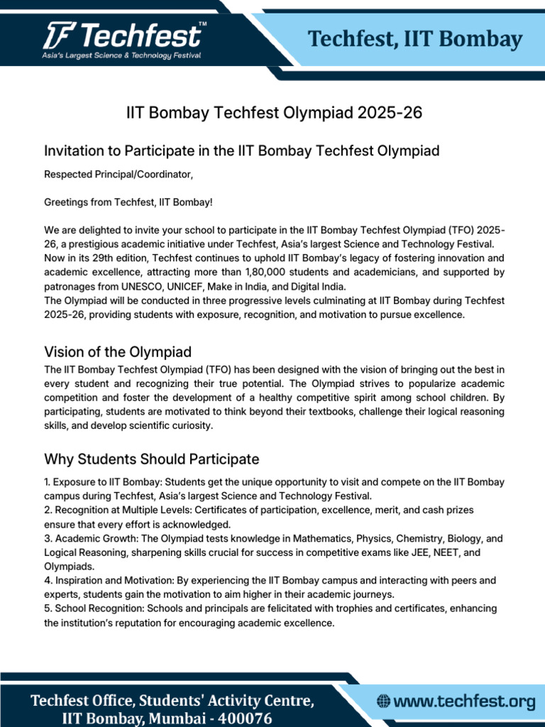 IIT Bombay TFO 2025 Invite For Schools | PDF | Science
