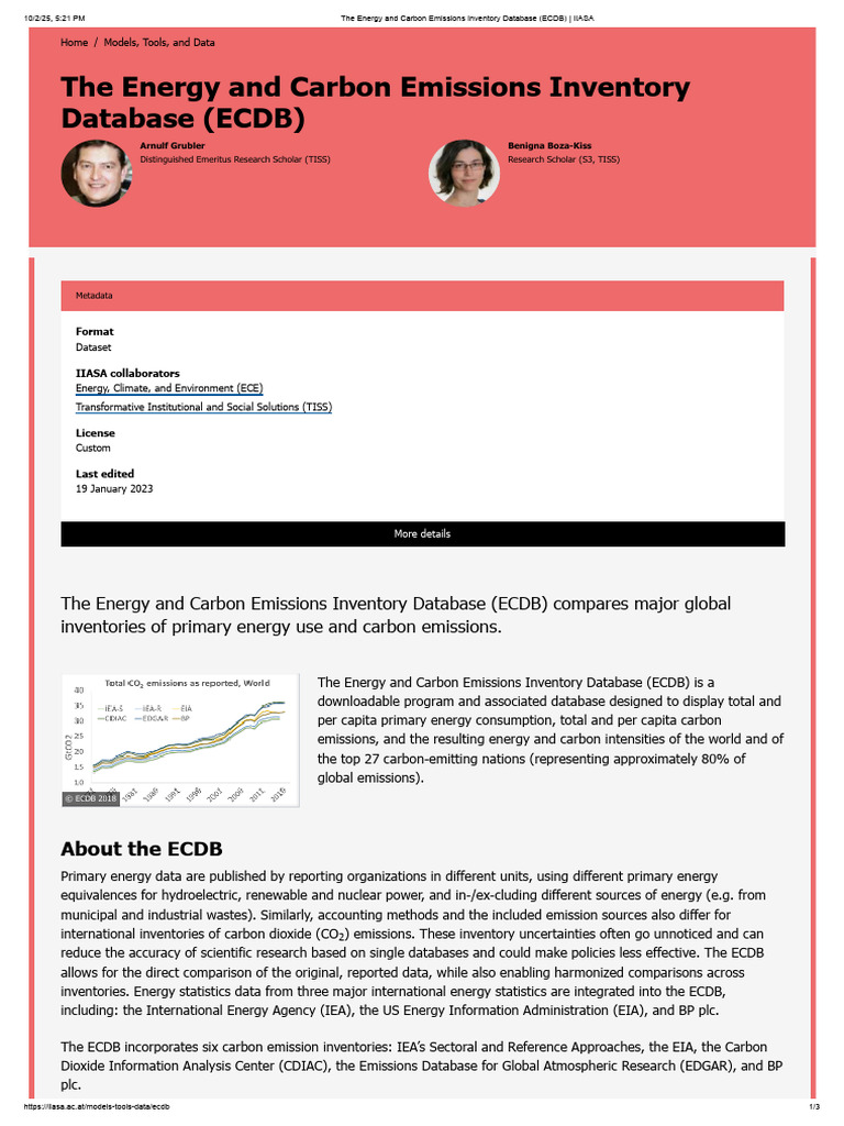 The Energy and Carbon Emissions Inventory Database (ECDB) - IIASA | PDF ...