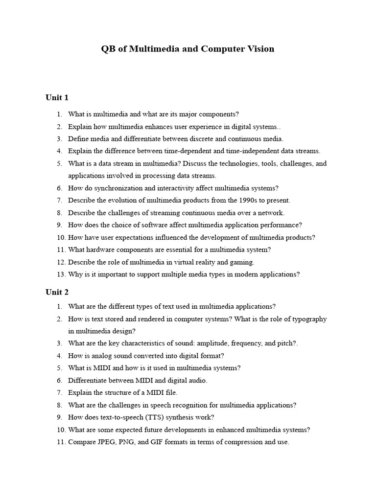 2 QB of Multimedia and Computer Vision | PDF | Data Compression | Computer Data