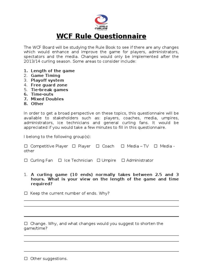 WCF Rules Questionnaire | PDF | Recreation | Sports Rules And Regulations
