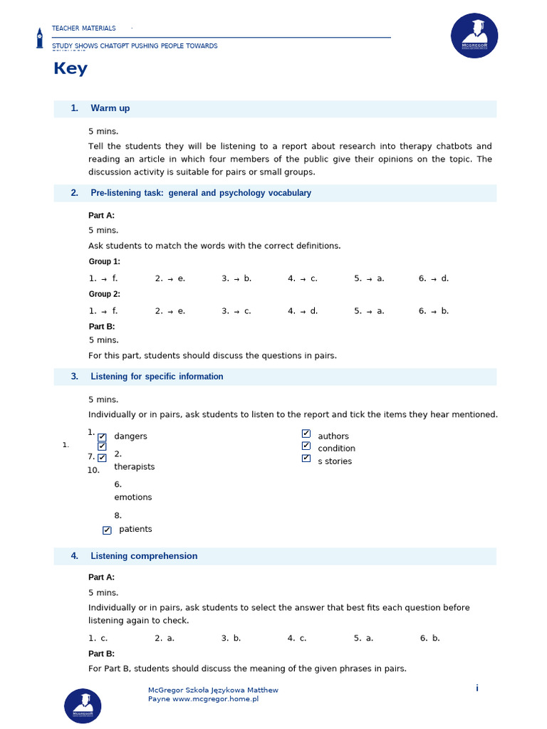 ChatGPT and Psychosis Answer Key | PDF | Behavioural Sciences ...
