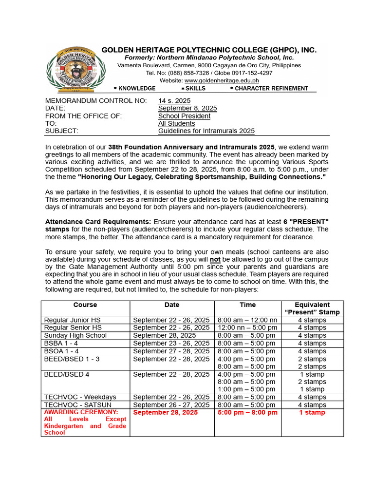 Guidelines for Intramurals 2025 | PDF