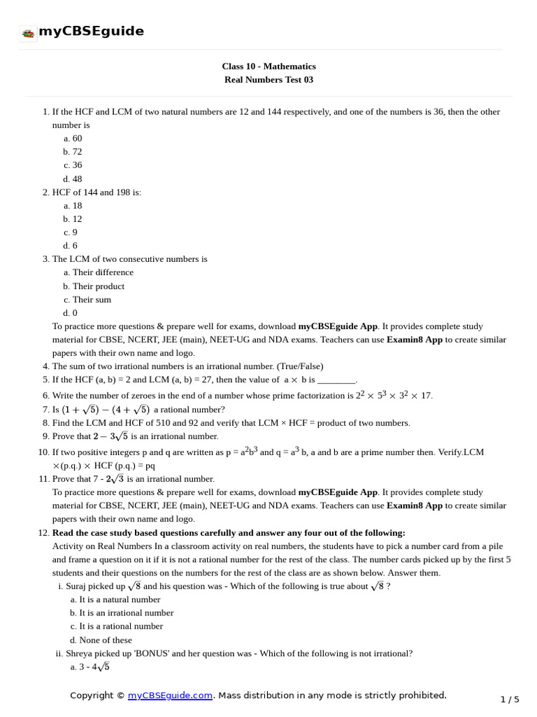 10 Math Realnumbers tp03 | PDF | Numbers | Rational Number