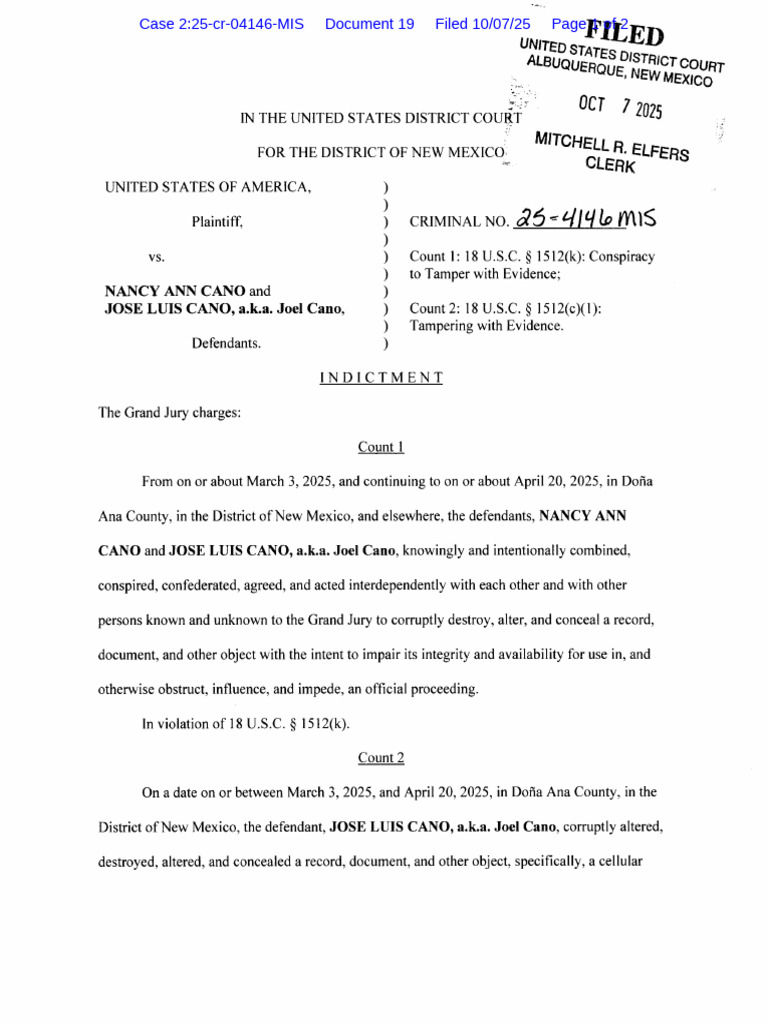 Cano Evidence Tampering Indictment | PDF | Criminal Justice | Crime ...