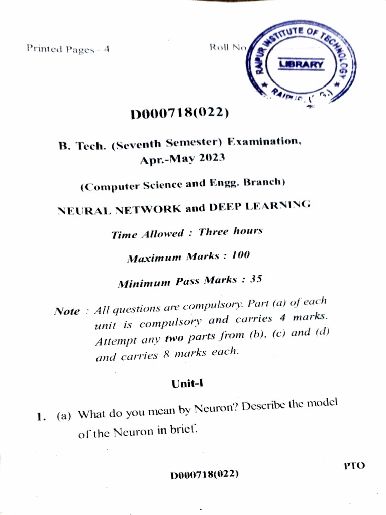 2023 Neural Network & Deep Learning Apr-May (AICTE) | PDF | Computational Neuroscience | Machine ...
