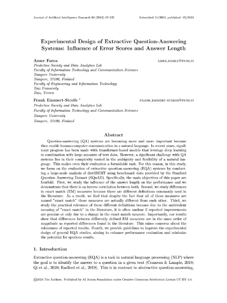 Experimental Design of Extractive Question-Answering Systems ...